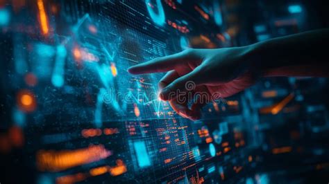 Hand Interacting With Digital Screen In Futuristic Interface Stock Image Image Of Techvisual
