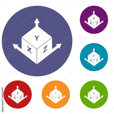 Measurement Cube Square Icons Set In Flat Circle Red Blue And Green