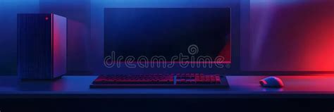 modern computer setup with futuristic atmosphere stock illustration