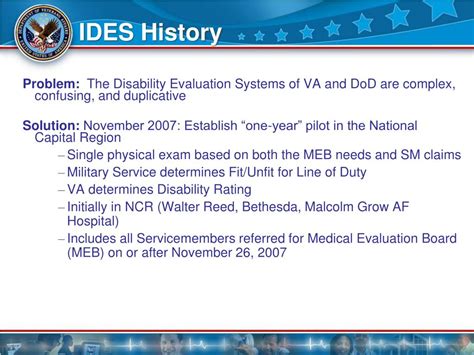 PPT Integrated Disability Evaluation System IDES Pilot Overview VA DoD Joint Venture