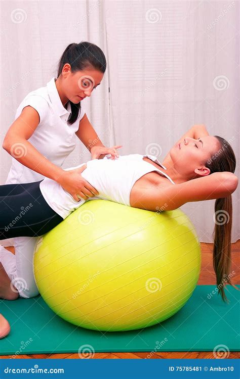 Exercises Control Basin Trunk With Bobath Ball Fitball Stabilization Exercises Royalty Free