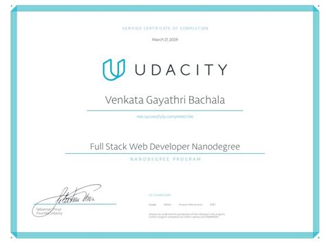 Venkata Gayathri Bachala On Linkedin Fullstack Nano Degree Certificate From Udacity