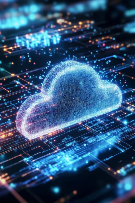 Futuristic Digital Cloud Technology With Illuminated Circuitry And Data