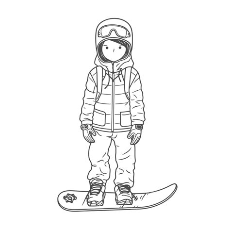 보호 장비를 입은 소년 스노우보드 색칠하기 페이지 개요 스케치 드로잉 벡터 스노우보더 그리기 스노우 보더 개요 스노우 보더 스케치 Png 일러스트 및 벡터 에 대한