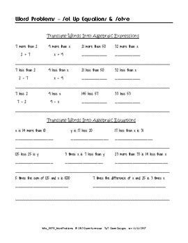 Word Problems Set Up Solve Equations By Dawn Designs TpT