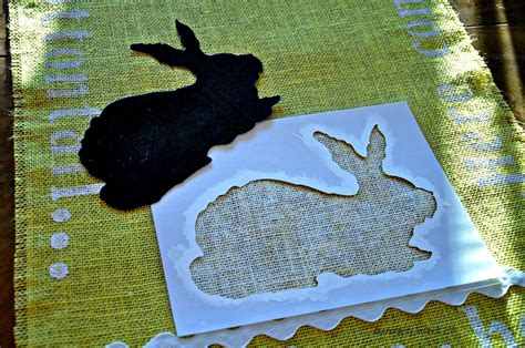 Serendipity Refined Blog Stenciled Burlap Bunny Table Runner No Sew