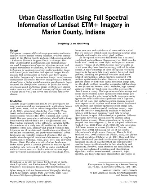 Pdf Urban Classification Using Full Spectral Information Of Landsat Etm Imagery In Marion