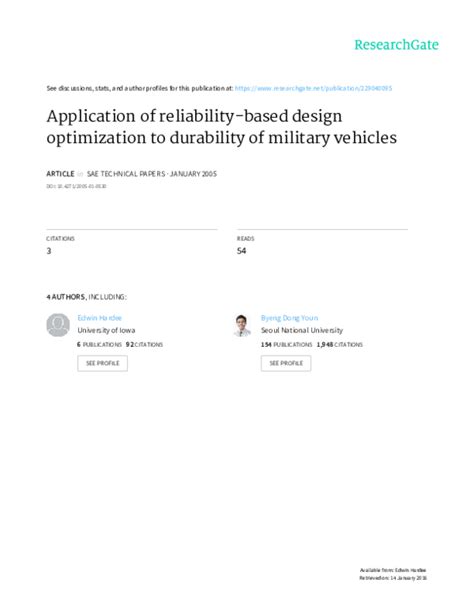 Pdf Application Of Reliability Based Design Optimization To Durability Of Military Vehicles