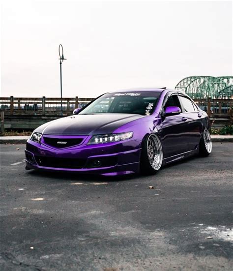 Purple Honda Civic Si Parked Next To A Green And White Bridge Acura
