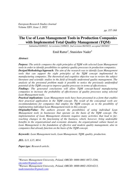 Pdf The Use Of Lean Management Tools In Production Companies With