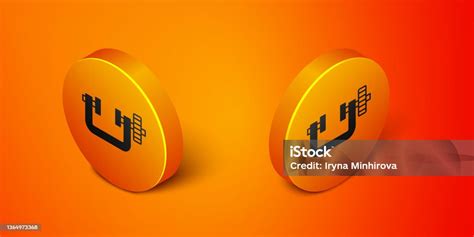 주황색 배경에서 격리된 등색 클램프 및 나사 도구 아이콘입니다 자물쇠 장인 도구 주황색 원 버튼 벡터 3차원 형태에 대한 스톡