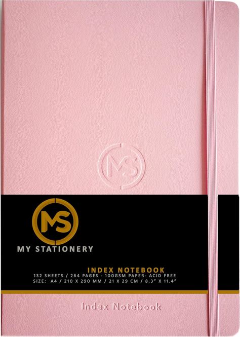 A4 Index Notebook Hardback Leatherette Cover 8mm Ruled Margin A Z Tabs 264 Pages 100 Gsm White