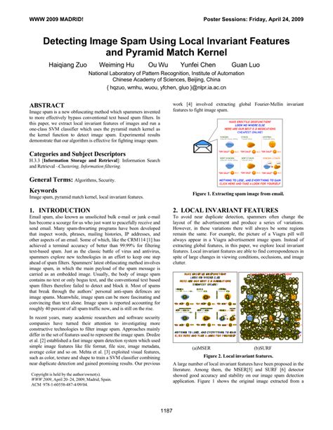 Pdf Detecting Image Spam Using Local Invariant Features And Pyramid Match Kernel