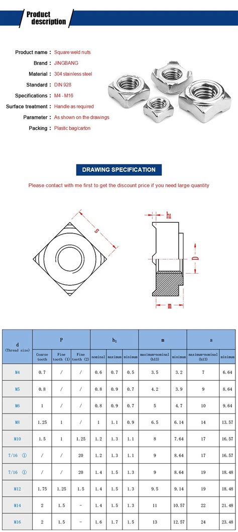 Din928 M8 Square Weld Nuts M20 Rectangular Welding Nut M16 Shenzhen