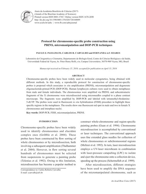 Pdf Protocol For Chromosome Specific Probe Construction Using Prins Micromanipulation And Dop