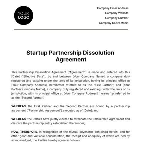 Partnership Dissolution Agreement Template Prntbl