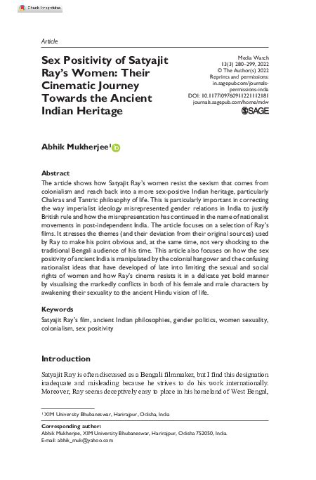 pdf sex positivity of satyajit ray s women their cinematic journey towards the ancient indian