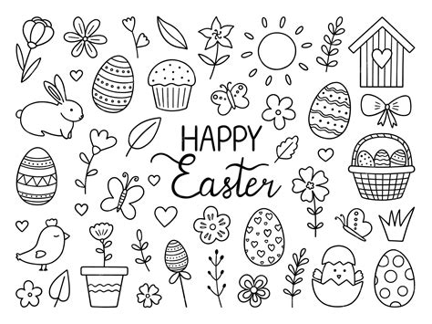 Premium Vector Happy Easter Doodle Set Easter Bunny Butterflies Chick