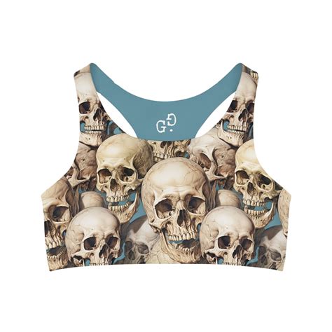 Skulls Sports Bra Blue Background Realistic Skulls Goth Exclusive