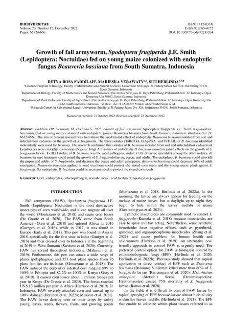 Pdf Growth Of Fall Armyworm Spodoptera Frugiperda Je Smith