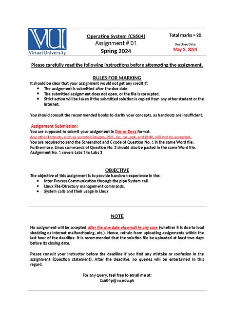 Spring CS P Operating System CS Assignment Spring Total Marks