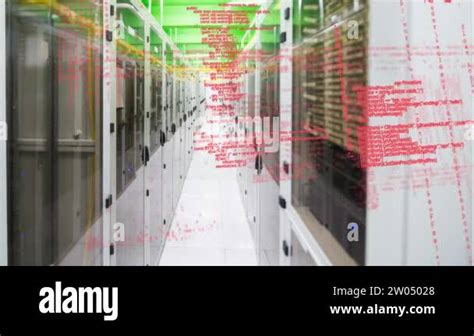 digital animation of red digital codes moving across the screen while