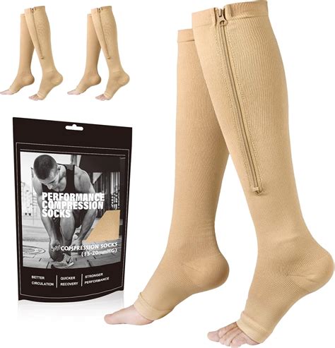Amazon Com Cerpite Zipper Compression Socks 2 Pairs Open Toe Compression Stockings For Men