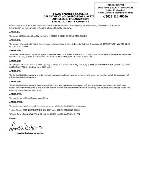 Article Of Organization Registration Pdf