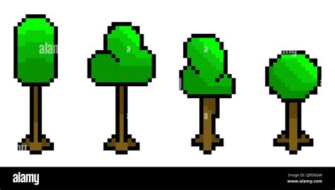 Pixelated Tree Icon Isolated Various Of Cute Trees Vector Illustration Set Of Pixelated Tree
