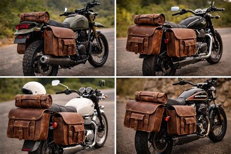 Handmade Brown Leather Motorcycle Saddlebags Retro Bike Side Bag Set