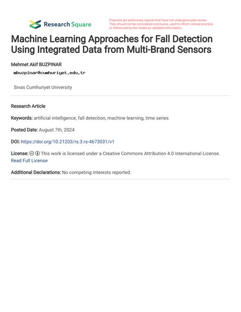 Pdf Machine Learning Approaches For Fall Detection Using Integrated Data From Multi Brand Sensors