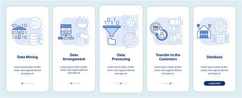 Collecting And Processing Data Light Blue Onboarding Mobile App Screen Walkthrough 5 Steps
