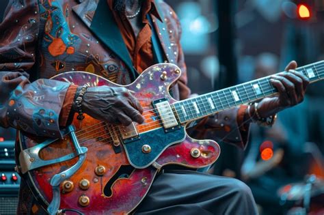 Premium Photo Closeup Of Blues Guitarist Playing Electric Guitar