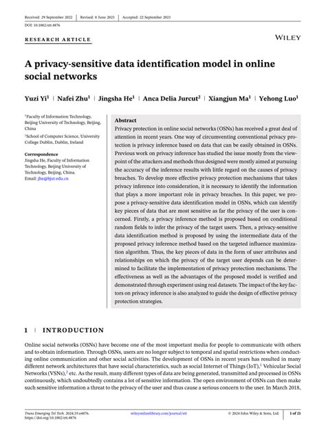 A Privacy‐sensitive Data Identification Model In Online Social Networks