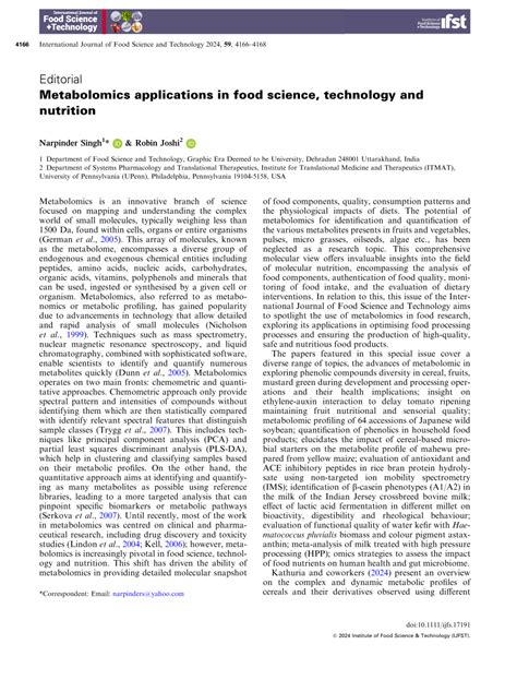 Metabolomics Applications In Food Science Technology And Nutrition