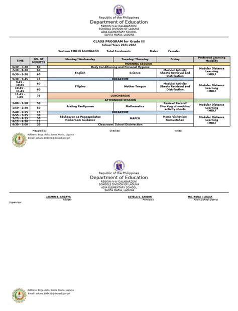 Grade 3 Class Program Sy 2021 2022 Pdf Philippines