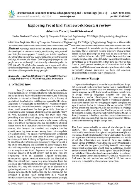 Pdf Irjet Exploring Front End Framework React A Review