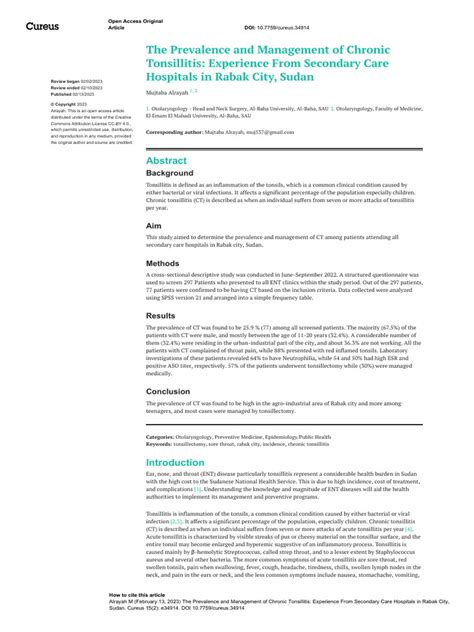 The Prevalence And Management Of Chronic Tonsillit Pdf Medicine