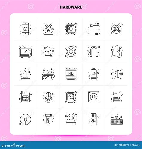 Outline 25 Hardware Icon Set Vector Line Style Design Black Icons Set Linear Pictogram Pack