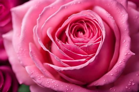 Close Up Of Fresh Pink Rose Flower With Water Drops Close Up Of Fresh