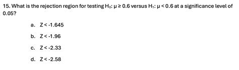 Solved What Is The Rejection Region For Testing H0 μ≥0 6