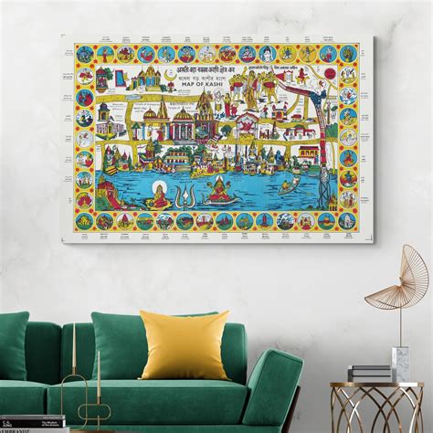 Pictorial Map Of Varanasi Kashi India Sacred Hindu Pilgrimage City On