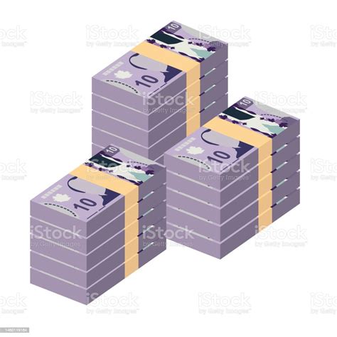 캐나다 달러 벡터 일러스트 레이 션입니다 캐나다 머니 세트 번들 지폐 지폐 10 Cad 플랫 스타일 흰색 배경에 격리 심플한 미니멀 디자인 0명에 대한 스톡 벡터 아트 및