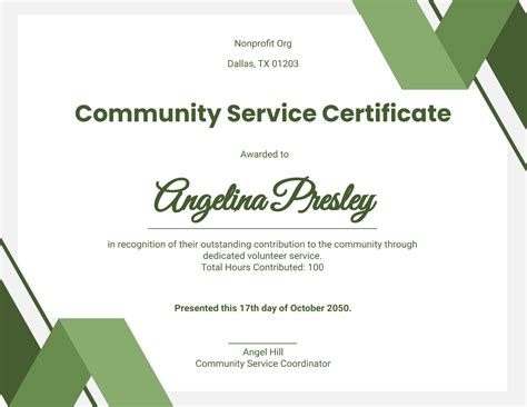 Certificate For Community Service