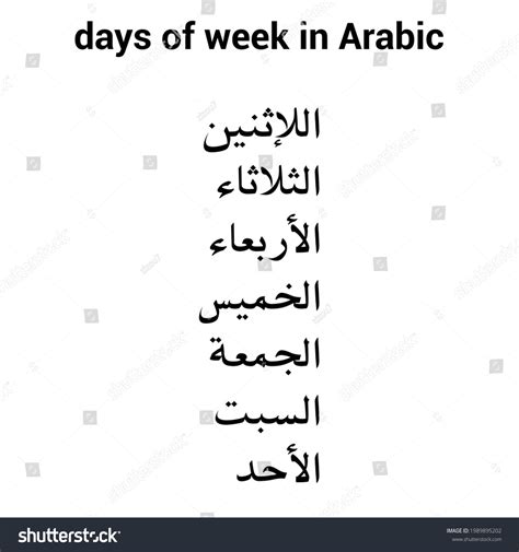 Days Week Arabic Language Stock Vector Royalty Free 1989895202 Shutterstock