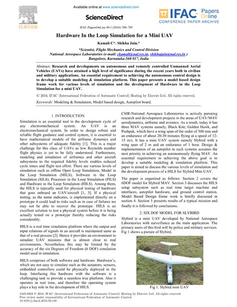 Pdf Hardware In The Loop Simulation For A Mini Uav