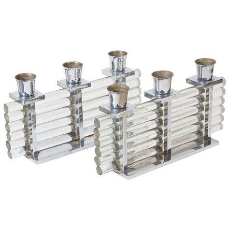 Machine Age Art Deco Pair Of Candelabrum Attributed To James Amster