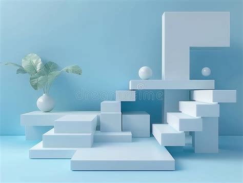 3d Rendering Of White Geometric Rectangle Shapes For Product Display