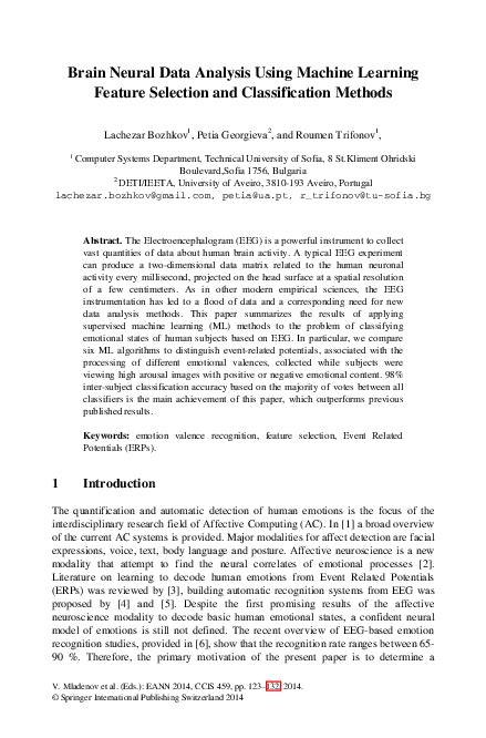 Pdf Brain Neural Data Analysis Using Machine Learning Feature