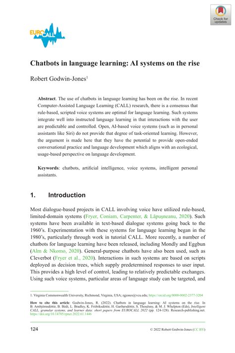 Pdf Chatbots In Language Learning Ai Systems On The Rise